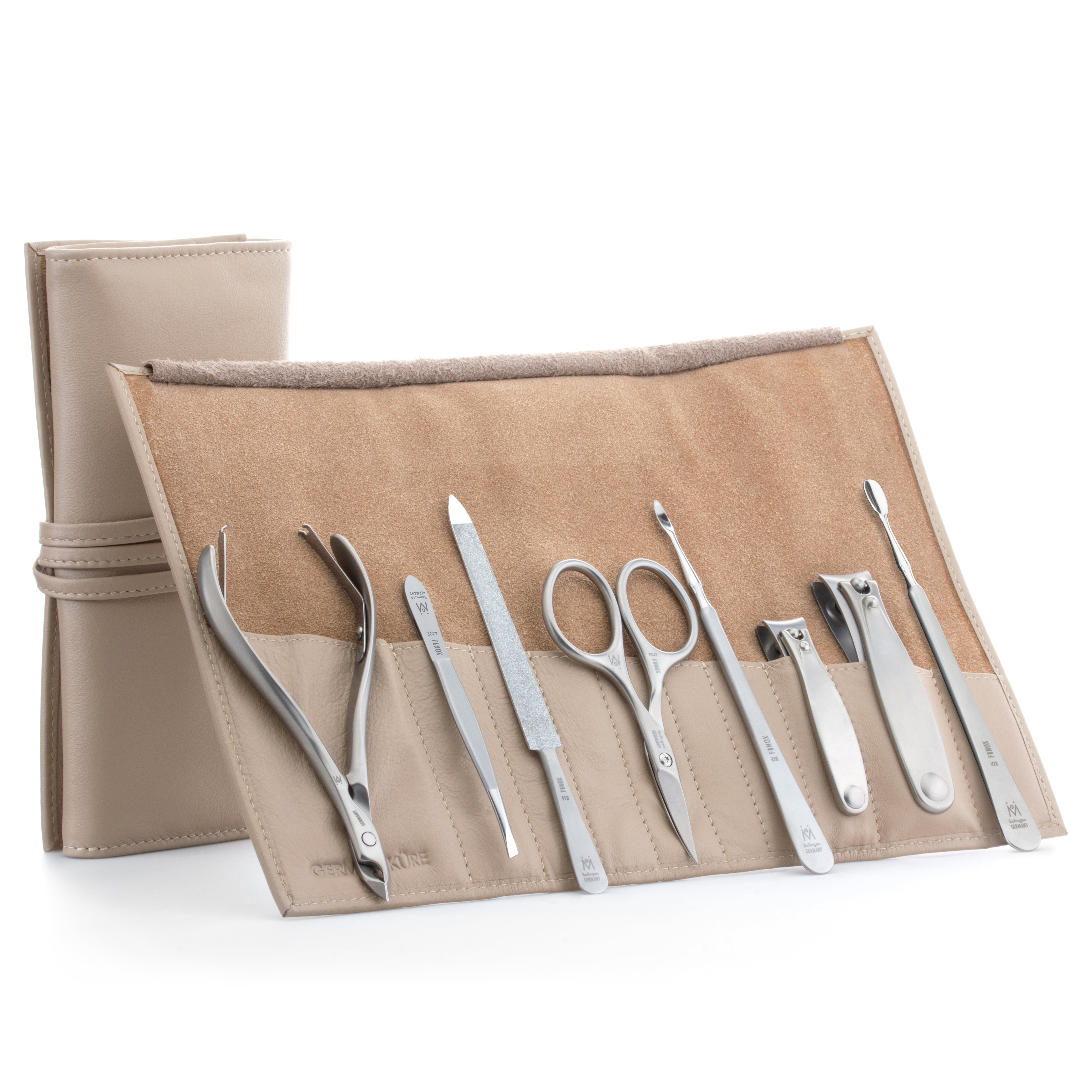 GERMANIKURE 8pc Manicure & Pedicure Set in Beige Leather Case - Made in ...