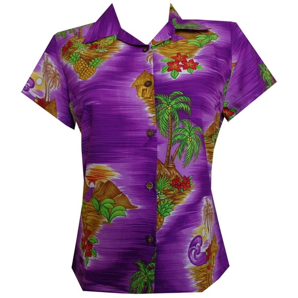 Alvish Hawaiian Shirt 8w Women Scenic Flower Print Aloha Beach Blouse