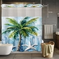 No Hook Shower Curtain with Snap in Liner, Watercolor Ocean Coconut ...