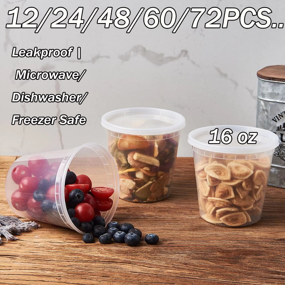 Food Storage Containers with Lids 16oz, Freezer Deli Cups Combo Pack ...