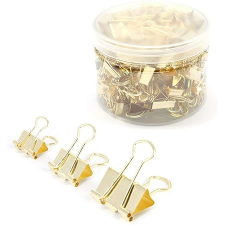 Gold Binder Paper Clips, Assorted Size (Mini, Small, Medium), 100PCS ...