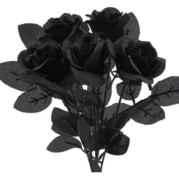 10Pcs Black Roses Artificial Flowers, Silk Fake Flower with Long Stem ...