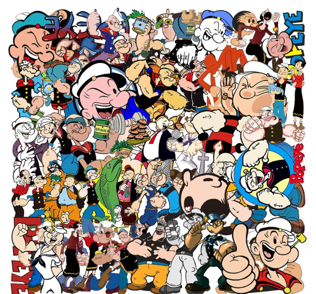 Popeye Cartoon Character Themed Set of 50 Assorted Stickers Decal Set ...