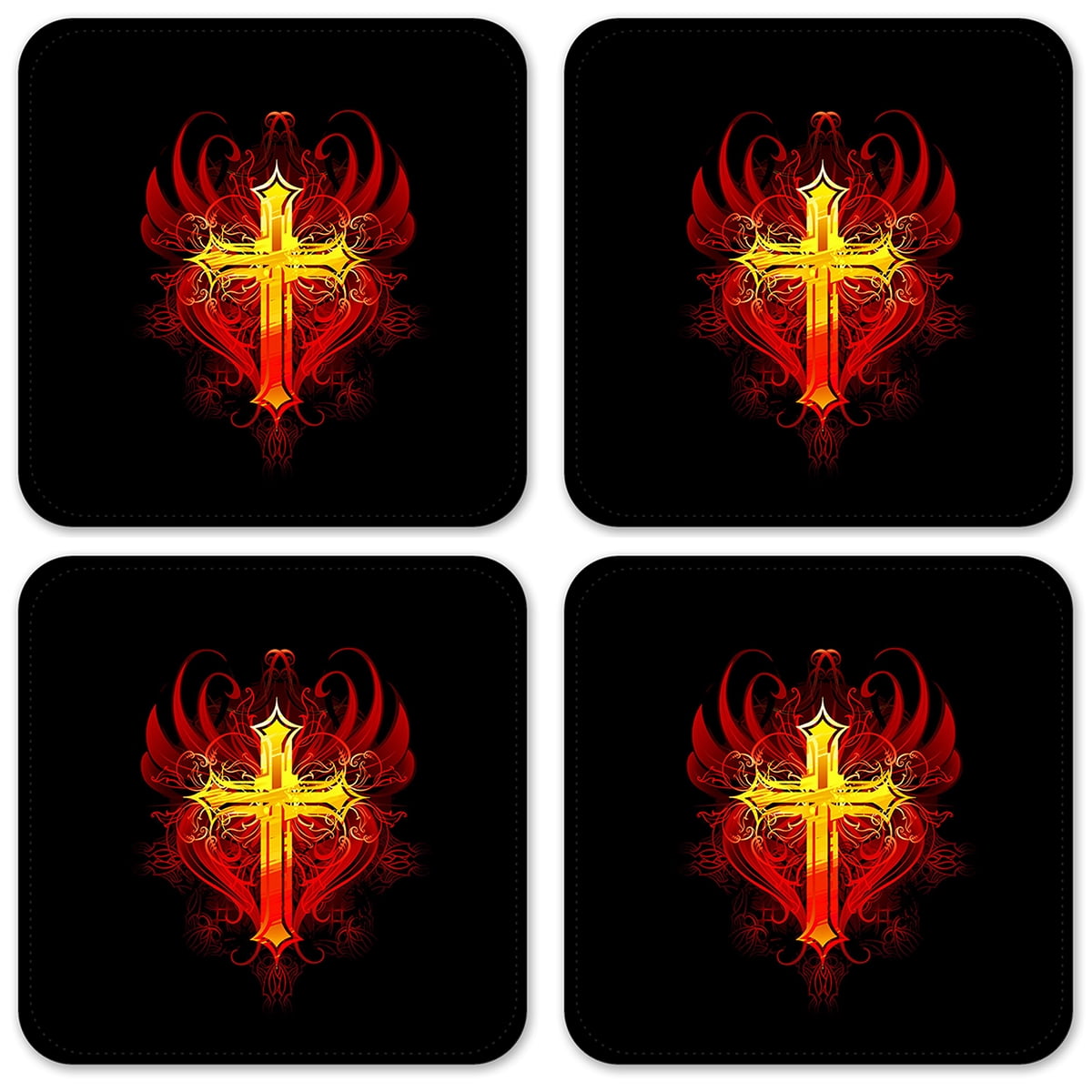 Vinyl Drink Coasters - Set of 4 - Red & Gold Cross - Walmart.com