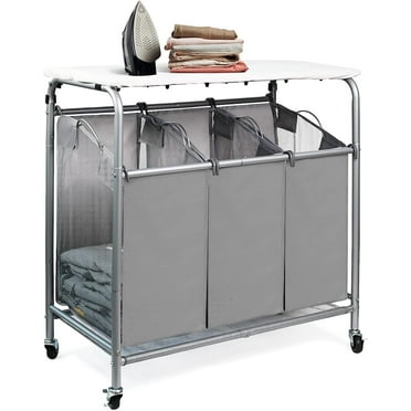 SKYSHALO 3-Section Laundry Sorter Cart Rolling with Ironing Board & Removable Bags - Walmart.com