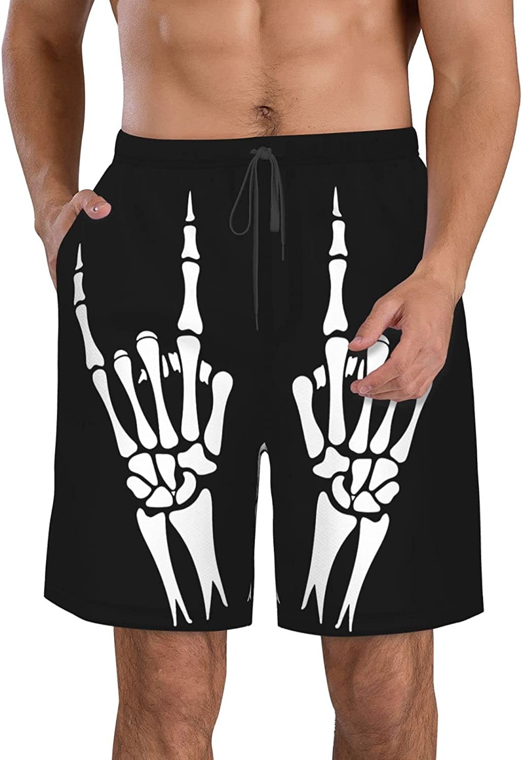 Men's Skeleton Hand Shorts Man Quick Dry Beach Trunks with Pockets ...
