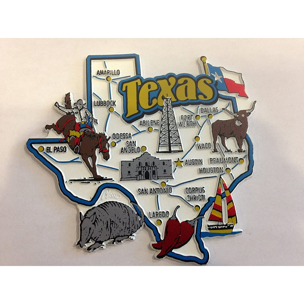 Texas State Map and Landmarks Collage Fridge Collectible Souvenir ...