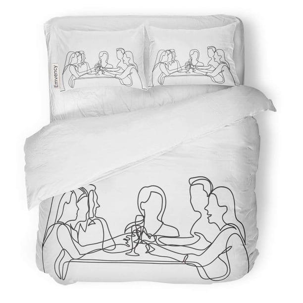 POGLIP 3 Piece Bedding Set Restaurant Continuous Line Drawing of ...