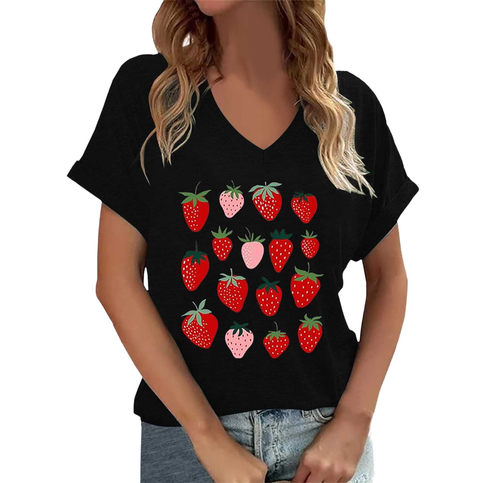 Click here for Xiaowwww Womens T-Shirts Casual Strawberry Print T... prices