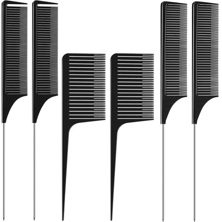 6 Pieces Weaving Highlighting Foiling Hair Comb Rat Tail Comb Steel ...