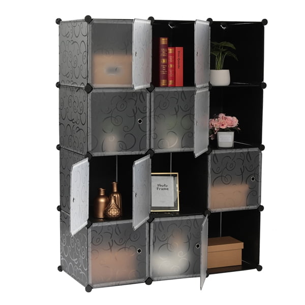 12-Cube Cube Storage Organizer, DIY Plastic Closet Shelves with Doors ...