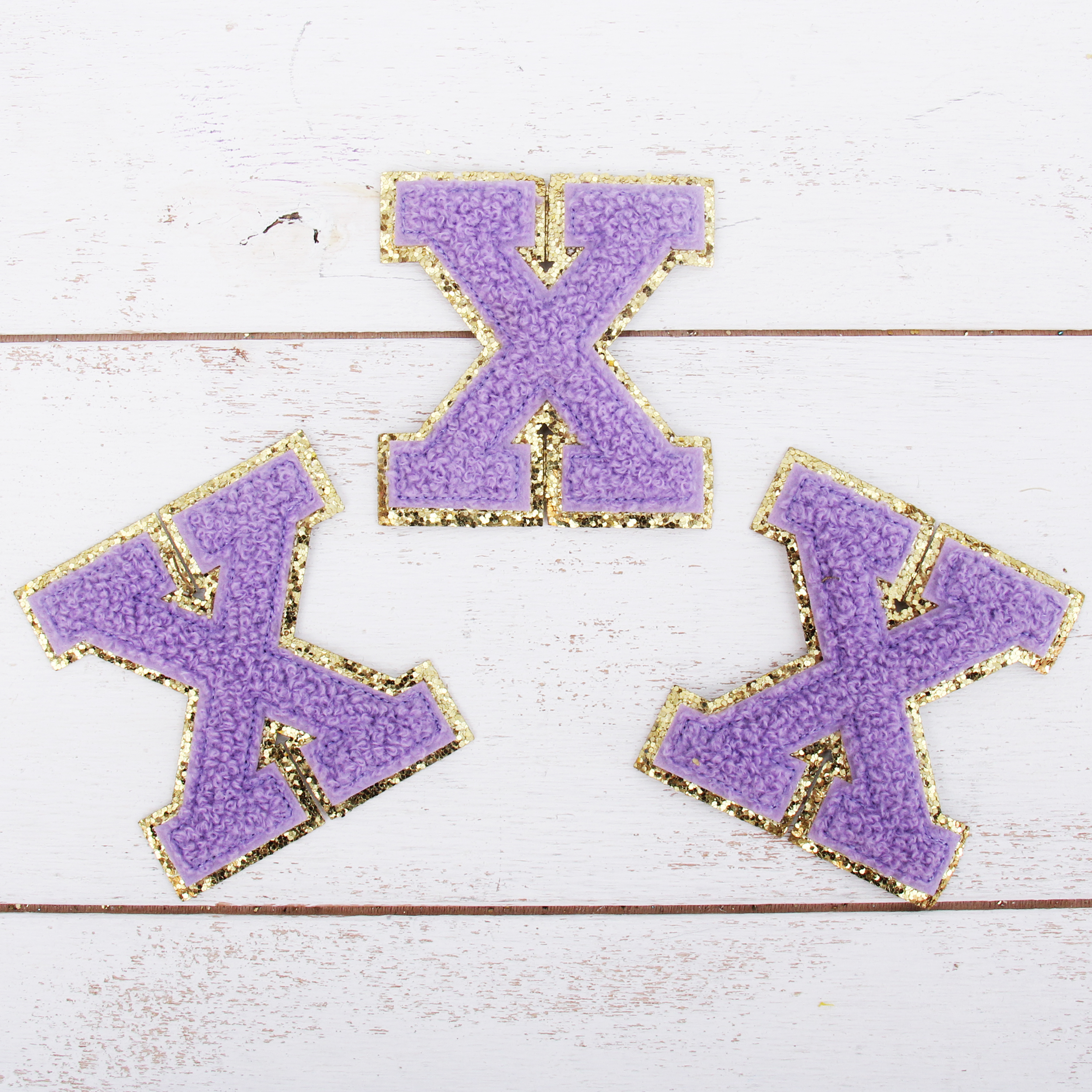 3 Pack Chenille Iron On Glitter Varsity Letter "X" Patches - Lavender ...