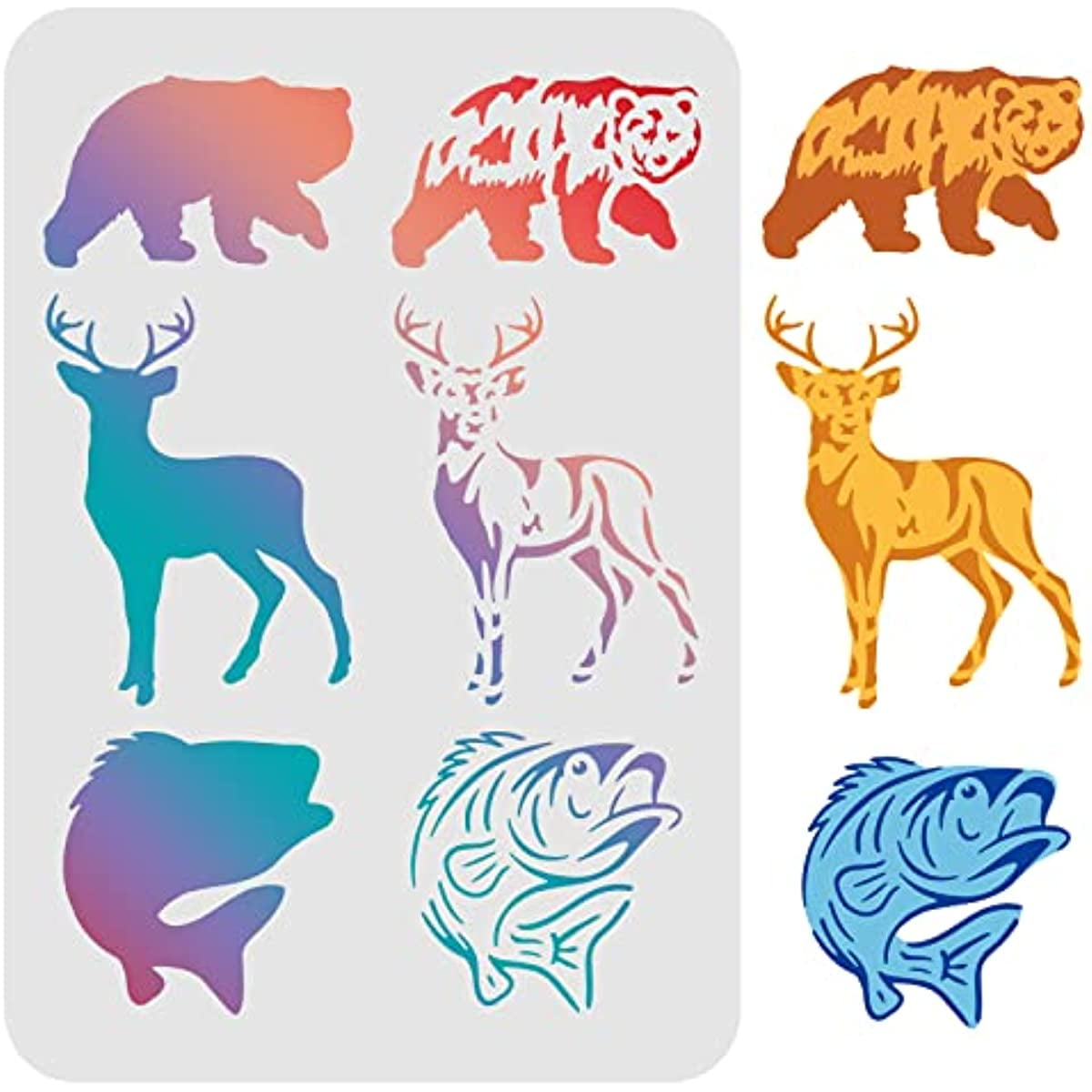 Animal Stencil Templates 11.6x8.3 inch Bear Deer Fish Plastic Stencils ...