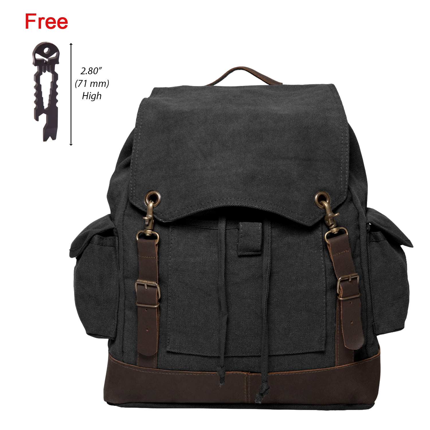 Vintage Canvas Rucksack Backpack, Black with FREE Black Punisher Tool ...