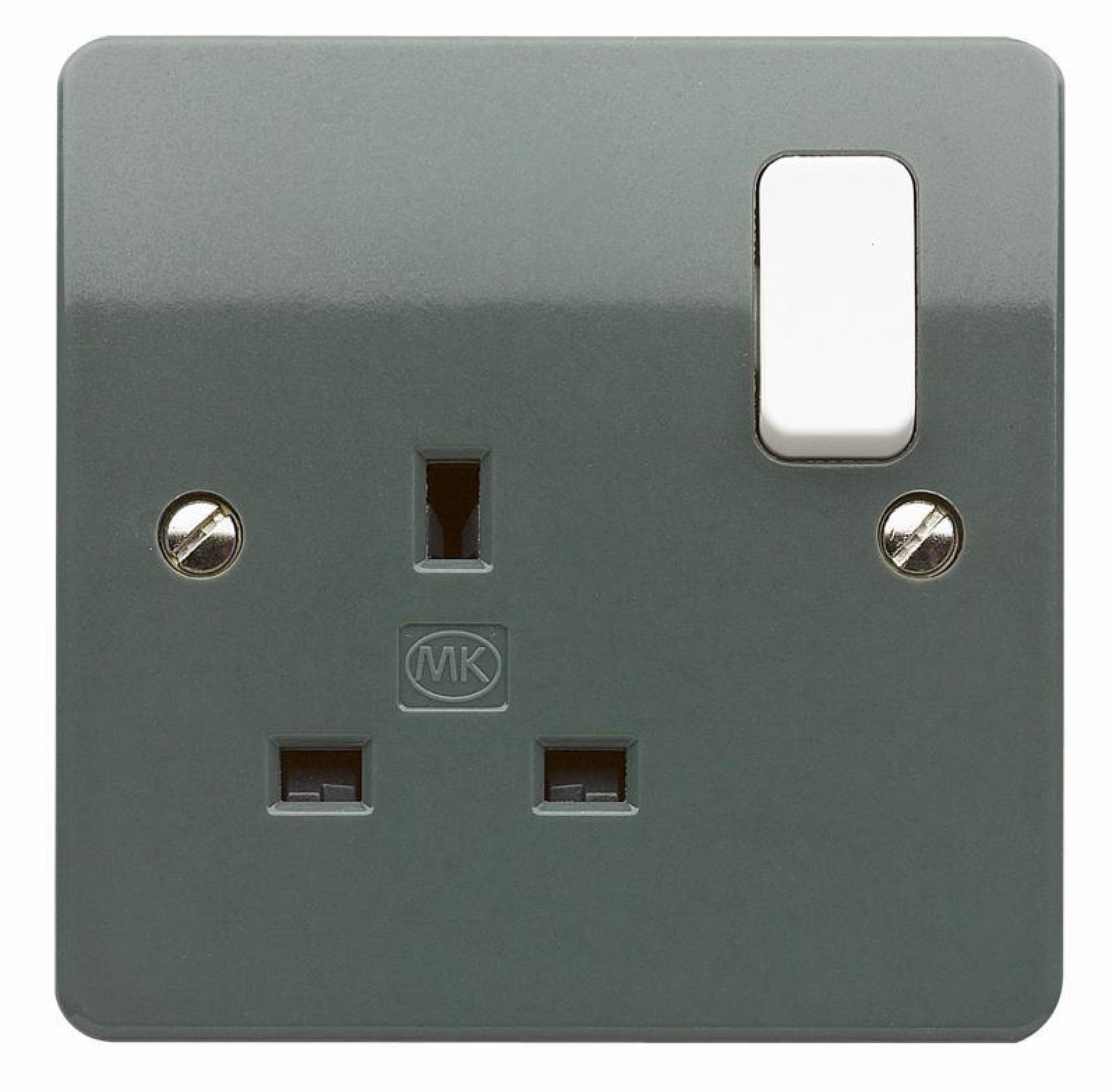 MK - Logic Plus 13A 1 Gang DP Switched Socket, Grey with White Rocker ...