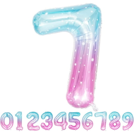 40 Inch Giant Numbers 7 Balloons Starry Sky Rainbow Jelly Birthday ...