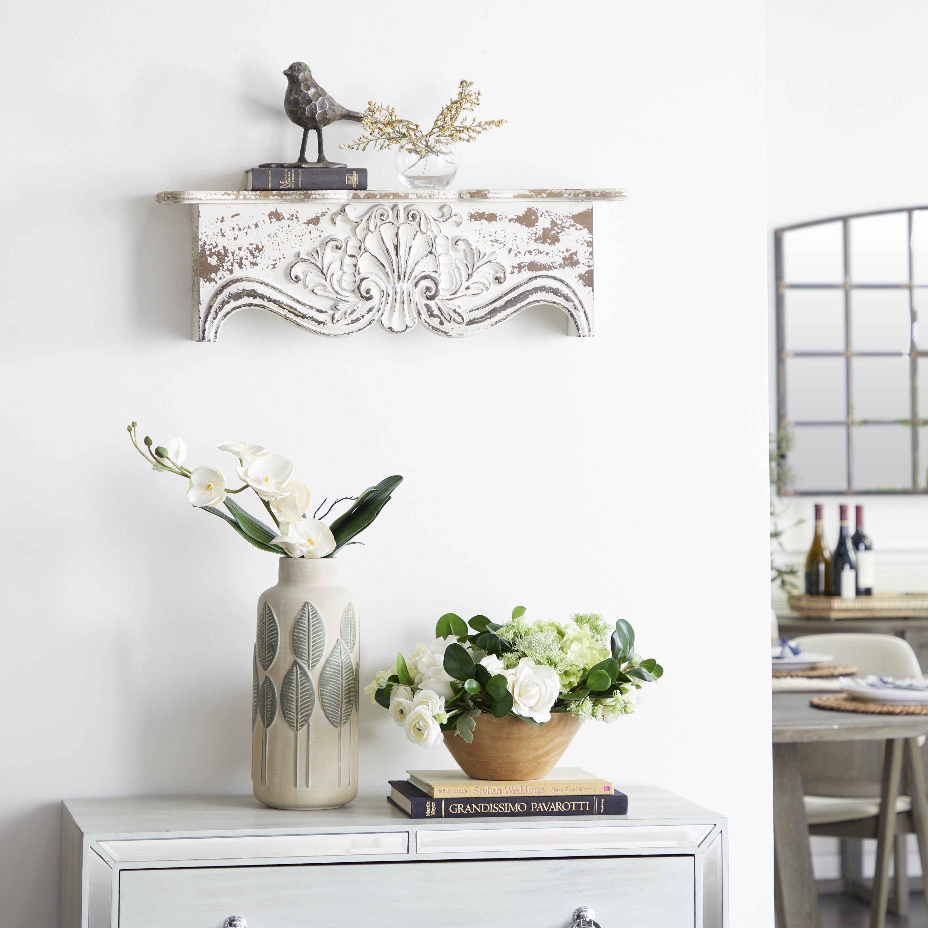 DecMode 28" x 6" 1-Tier Brown Scroll Wall Shelf - Walmart.com