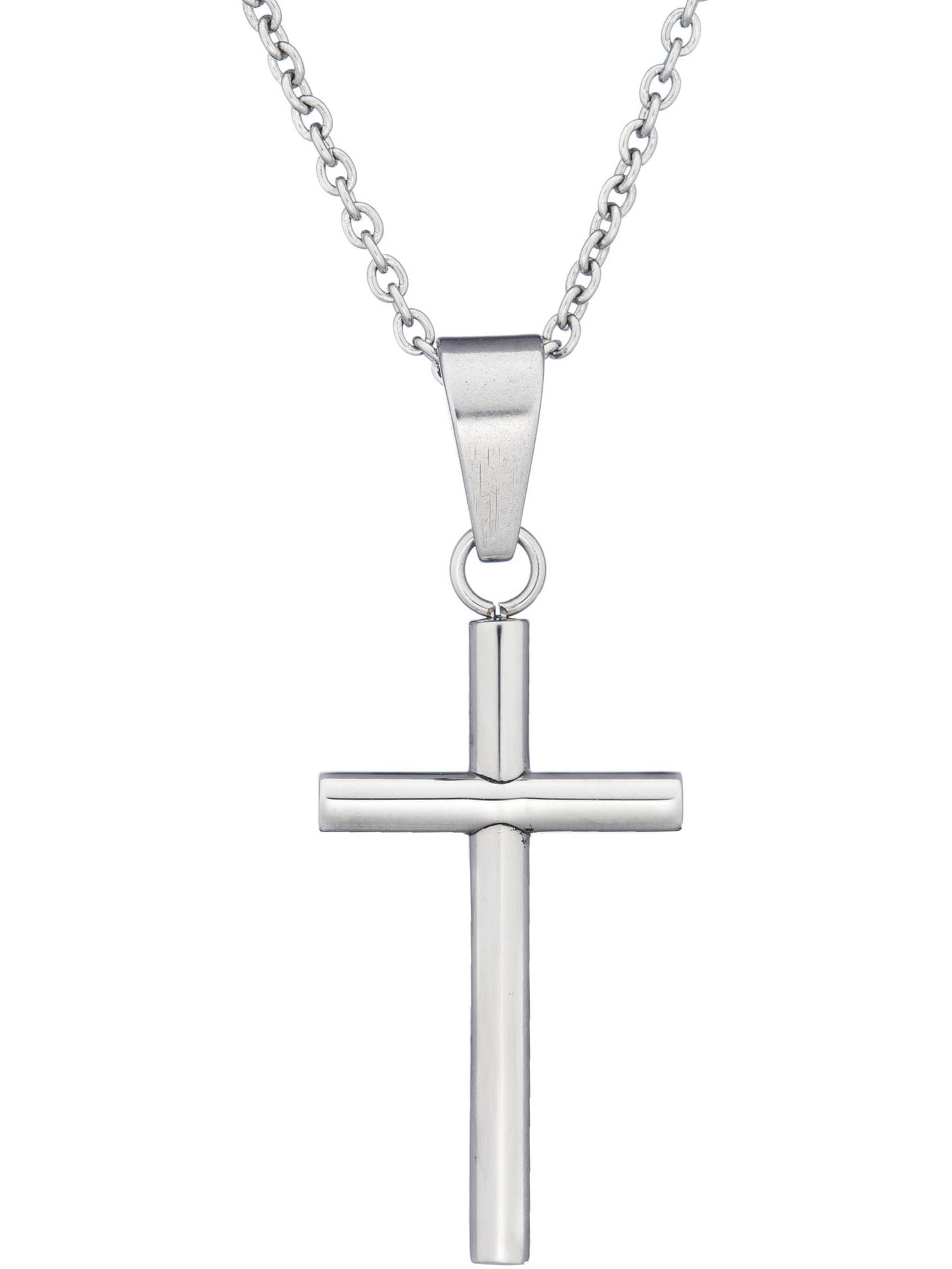 Jewelry Stainless Steel Silver-Tone Cross Inspirational Religious ...