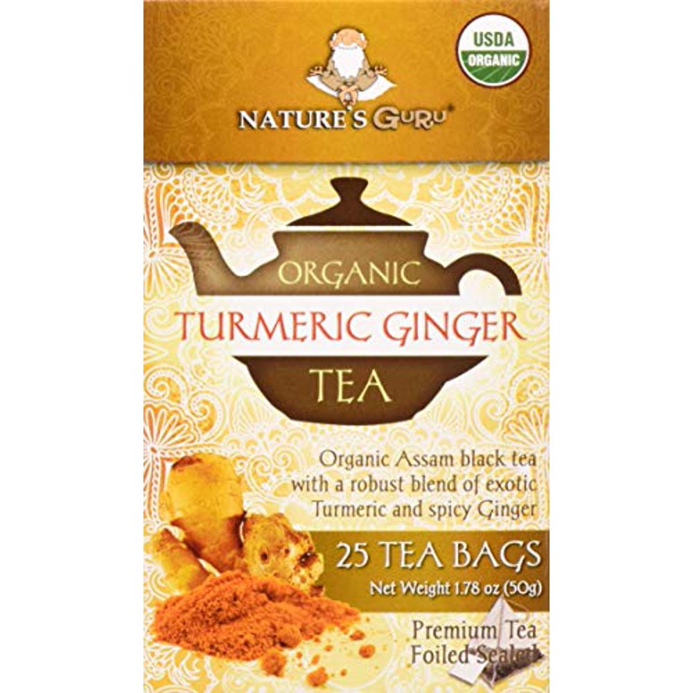 Nature's Guru Organic Whole Leaf Black Tea Turmeric Ginger 25 Count ...