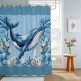 Bathroom Shower Curtain Retro Blue Whales Corals Shellfish Waterproof ...