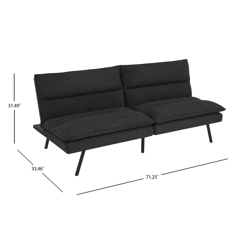 Mainstays Memory Foam Pillow Top Futon Split Back Sofa Couch Charcoal Gray Size 71.25in W x 33.46in D x 31.49in H