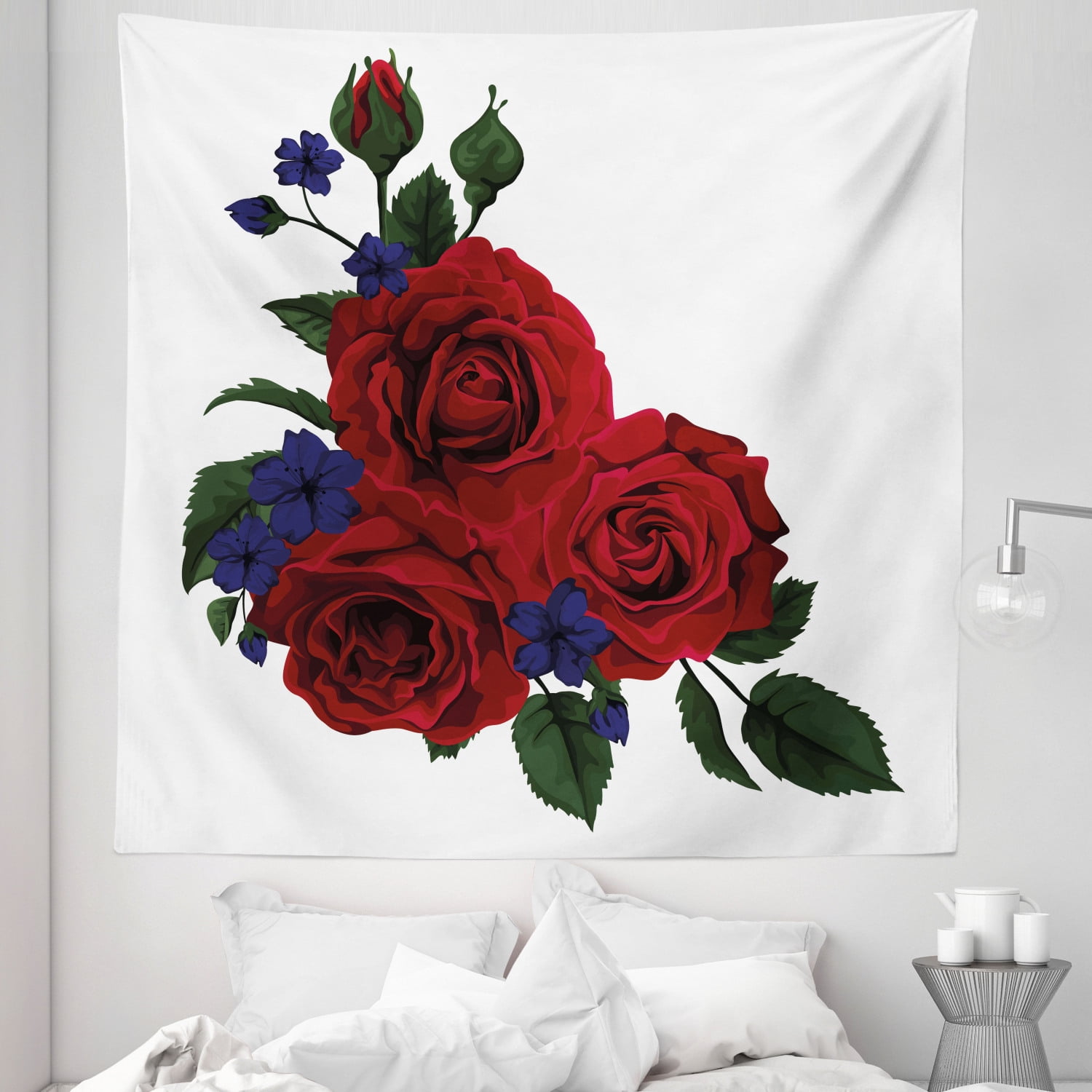 Rose Tapestry, Blooming Red Roses Gentle Wild Flowers Leaves Bouquet ...