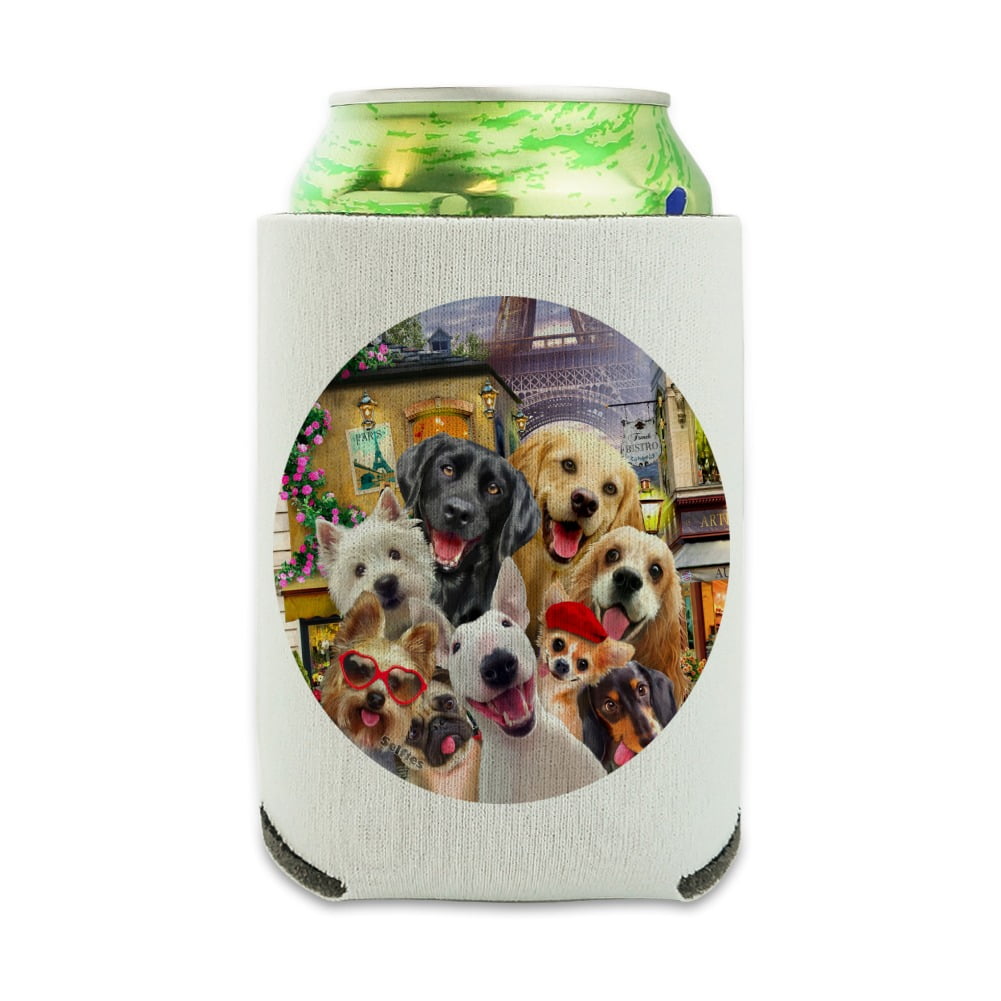 Old Paris Eiffel Tower Dogs Selfie Can Cooler - Drink Sleeve Hugger ...