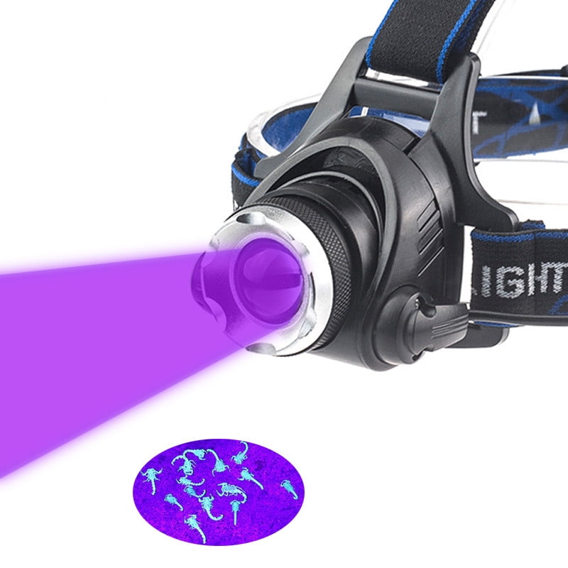 UV LED Purple Headlamp Rotating Zoom Headlight Torch Rechargeable Head ...