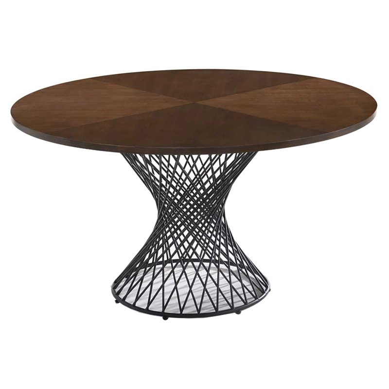 Modrest Theresa Modern Wood & Metal Table with Pedestal leg in Walnut ...