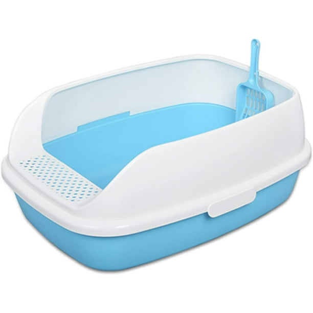 Cat Litter Box with Shield and Scoop, Open Top Rimmed Litter Pan, Cat ...