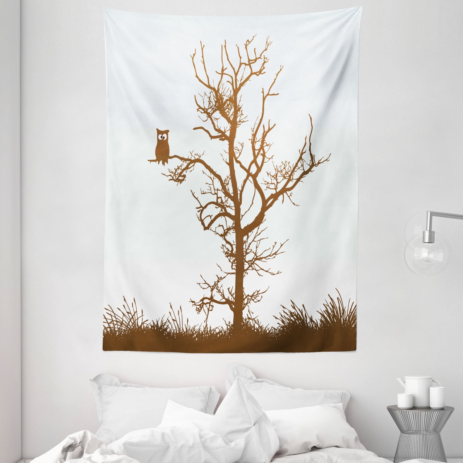 Owls Home Decor Wall Hanging Tapestry, Cross-eyed Owl on Autumn Tree ...