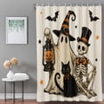 Bathroom Shower Curtain Halloween Skeleton Ghost Black Cat Waterproof ...