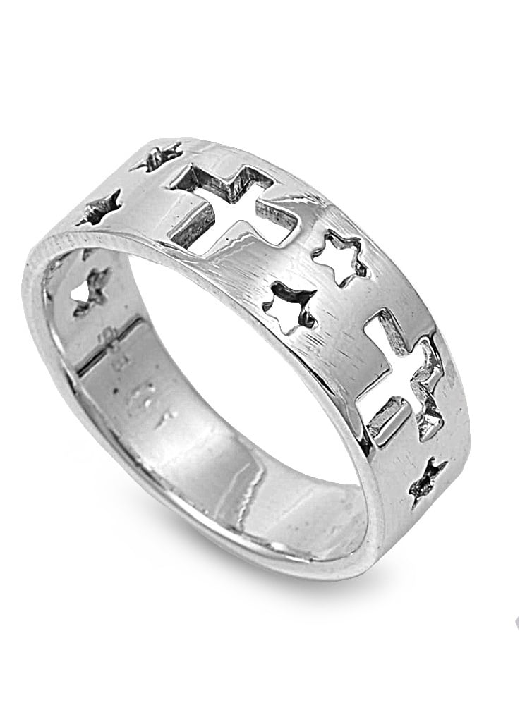 925 Sterling Silver Cross And Star Symbols Ring Size 7 - Walmart.com