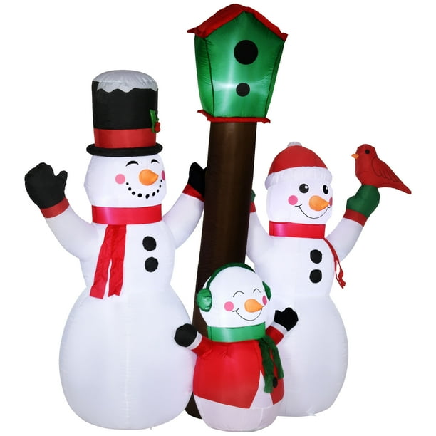 HOMCOM 7ft Inflatable Christmas Snowman Family with Bird and Birdhouse ...