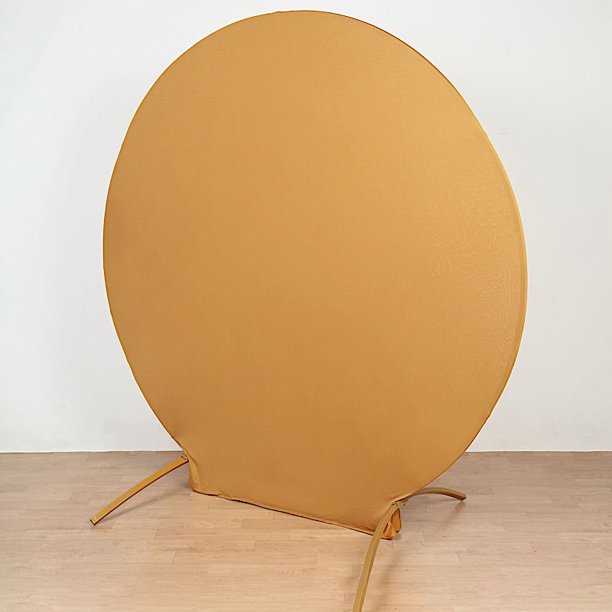BalsaCircle 7.5 feet Gold Fitted Spandex Round Wedding Backdrop Stand ...