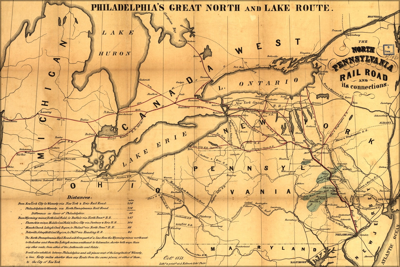 24"x36" Gallery Poster, map of North Pennsylvania RailRoad 1853 ...