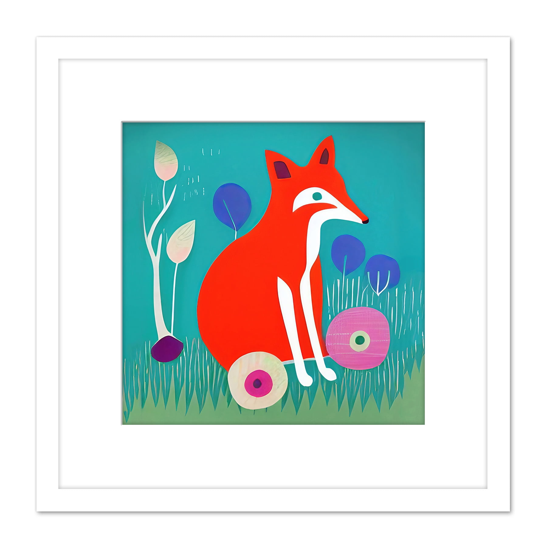 Boho Fox Retro Forest Illustration Square Wooden Framed Wall Art Print ...