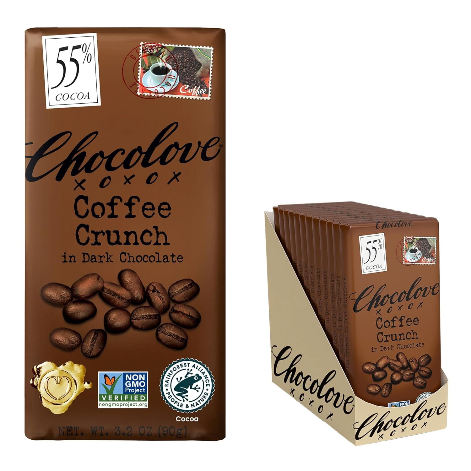 LZHF Coffee Crunch Dark Chocolate Bars | 55% Cocoa | Crunchy Coffee ...