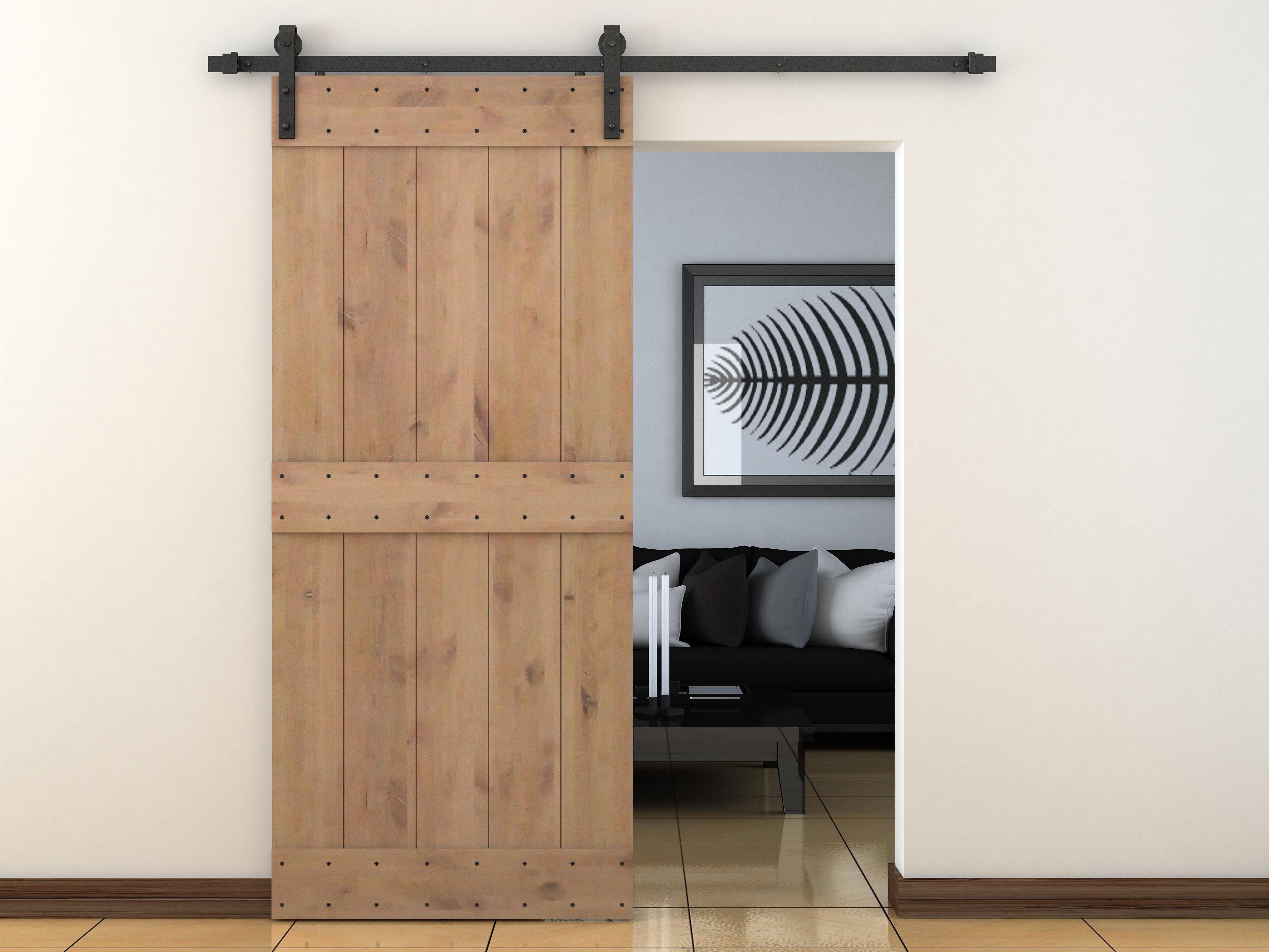 TMS 36 in. x 84 in. Vertical Slat 2-Panel Primed Natural Wood Sliding ...