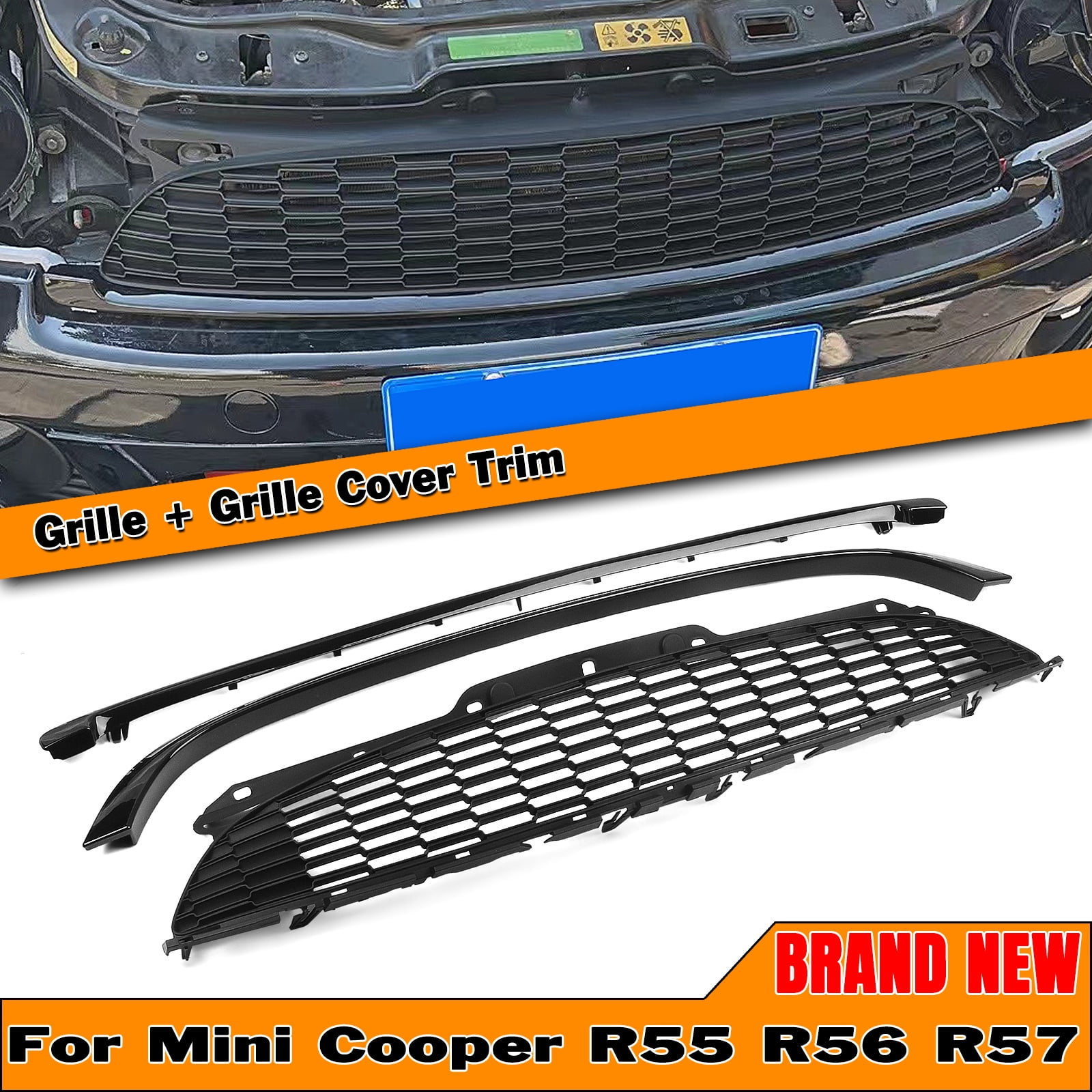 Mini Cooper S & JCW 2007-2015 Black Front Bumper Grille Mesh + Frame ...