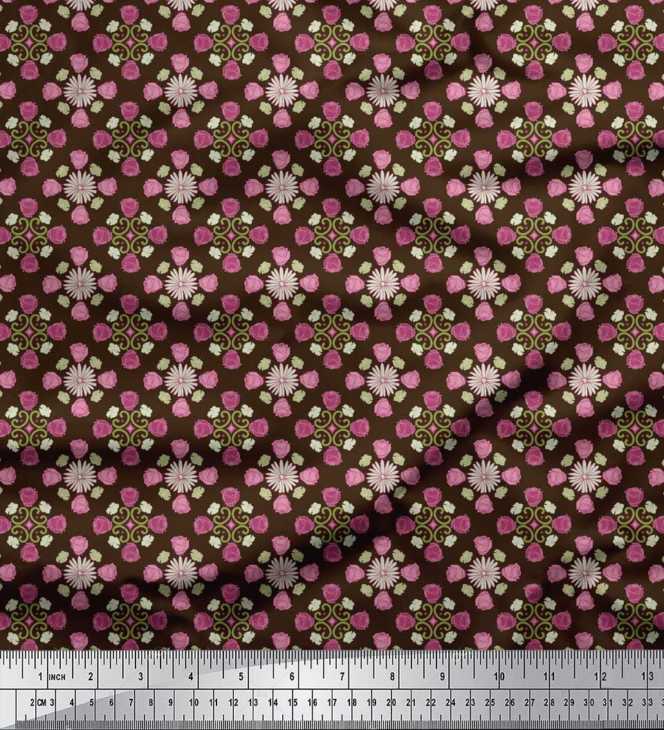 Soimoi Brown Velvet Fabric Aster & Roses Damask Print Fabric by Yard 58 ...
