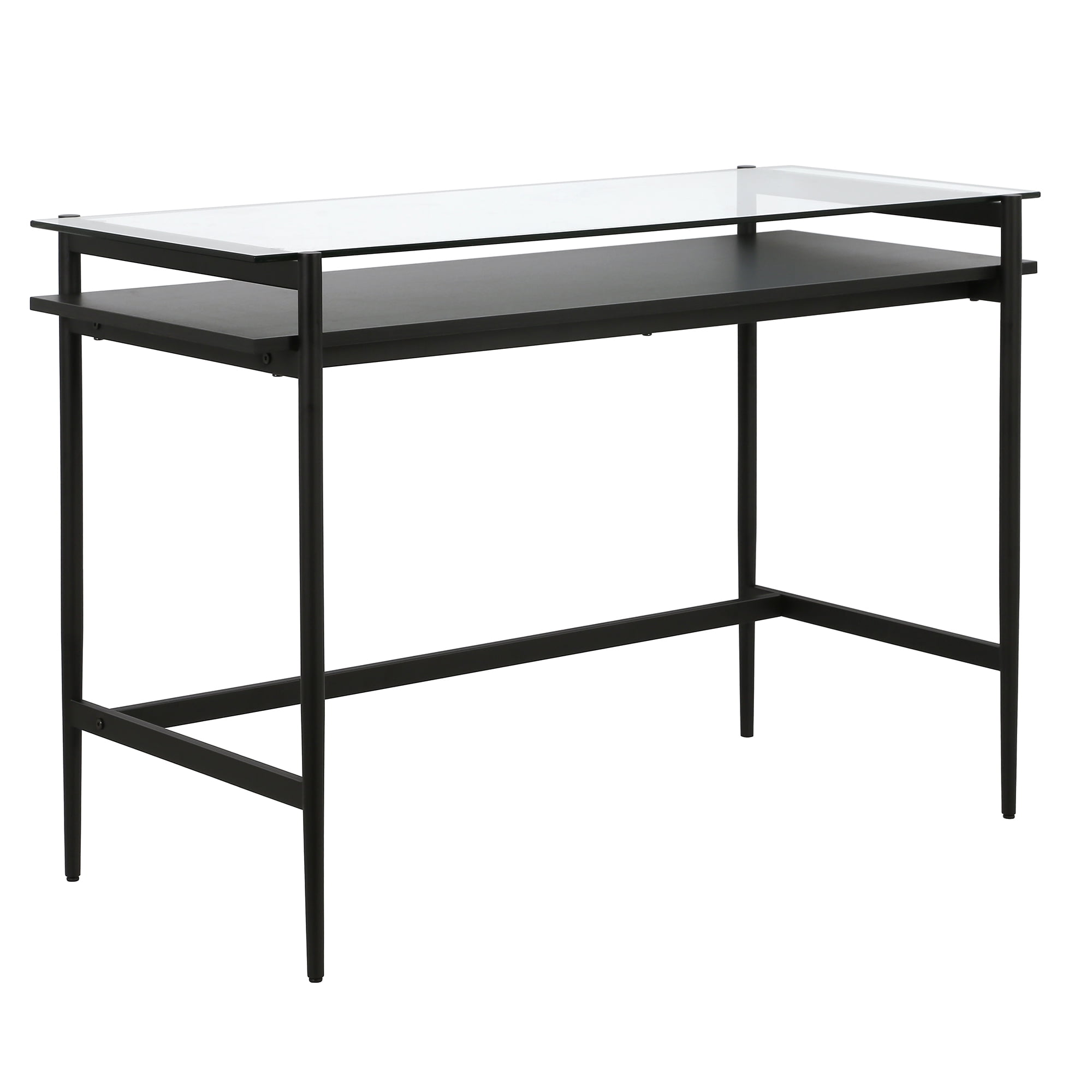 Evelyn&Zoe 46 in. Mid-Century Modern Desk with Wood Shelf and Glass Top ...