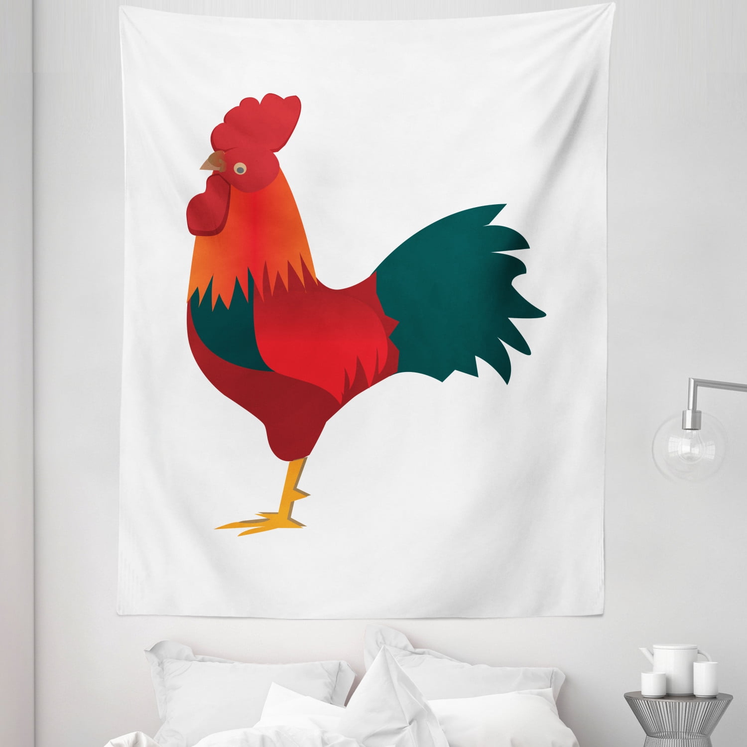 Rooster Tapestry, Domestic Animal Farmland Themed Cartoon Funny Nature ...