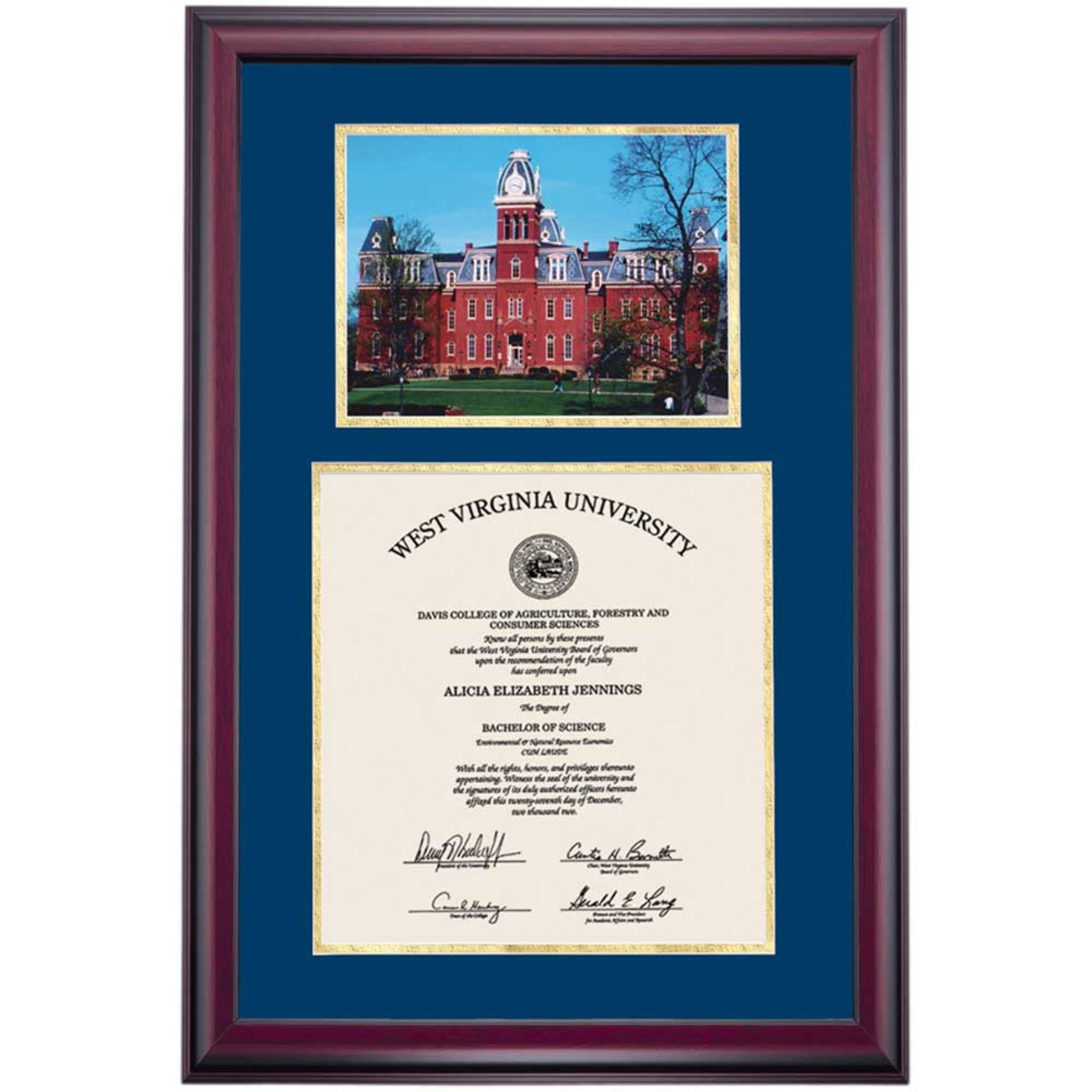 Dawn Diploma Frame for West Virginia University WVU, Navy/Gold Mat with ...