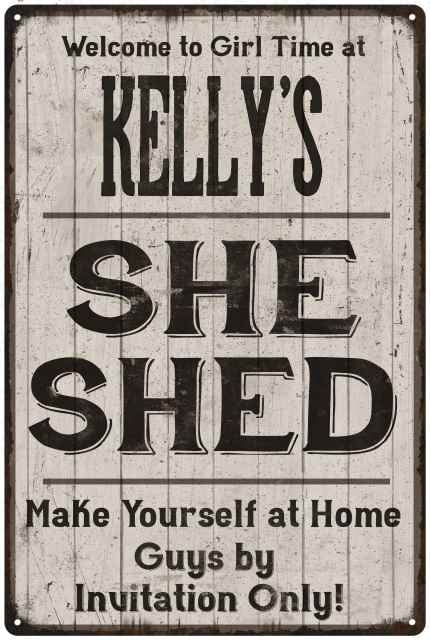KELLY'S She Shed Sign Lady Cave Gift 12 x 18 Matte Finish Metal ...