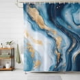 Bathroom Shower Curtain Natural Marble Blue Gold Stripe Waterproof ...
