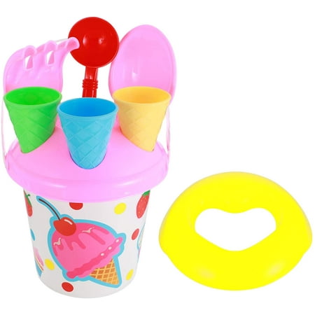 Beimoru Kids Beach Toy Set with Bucket Pail Rake Shovel Scoop Pink Ice ...