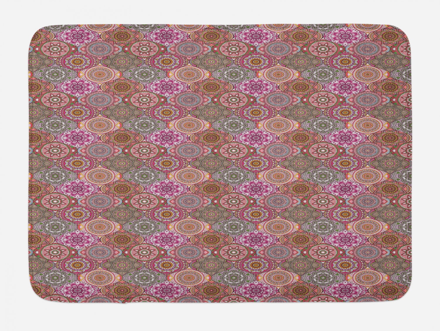 Moroccan Bath Mat, Oval Shapes Waves Curves with Lively Colored Nature ...