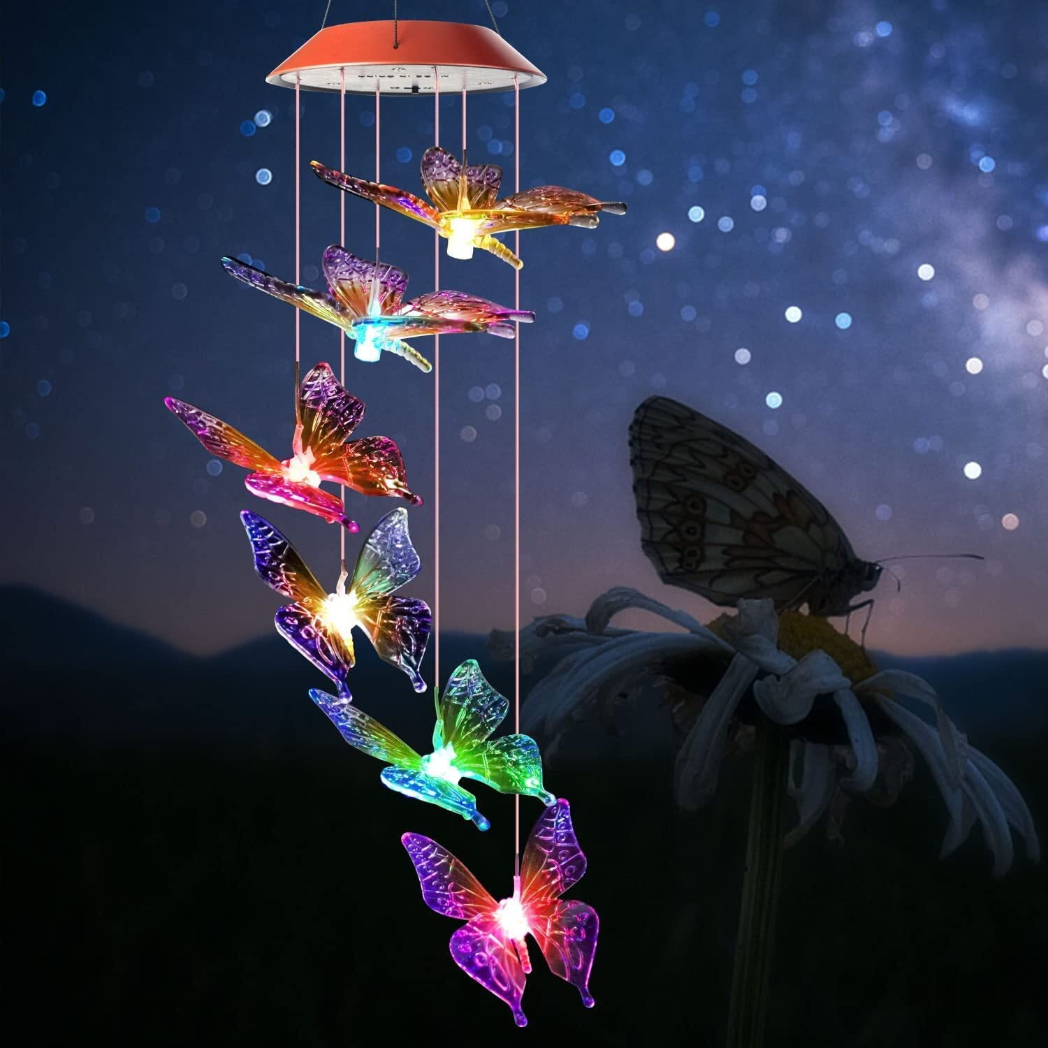 ECHOJOY Solar Butterflies hanging Wind Chimes, Changing Color Solar ...