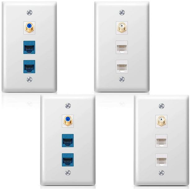 4 Pieces 2 Ethernet and 1 Coax Wall Plate Coax Cat6 Wall Plate 2 ...